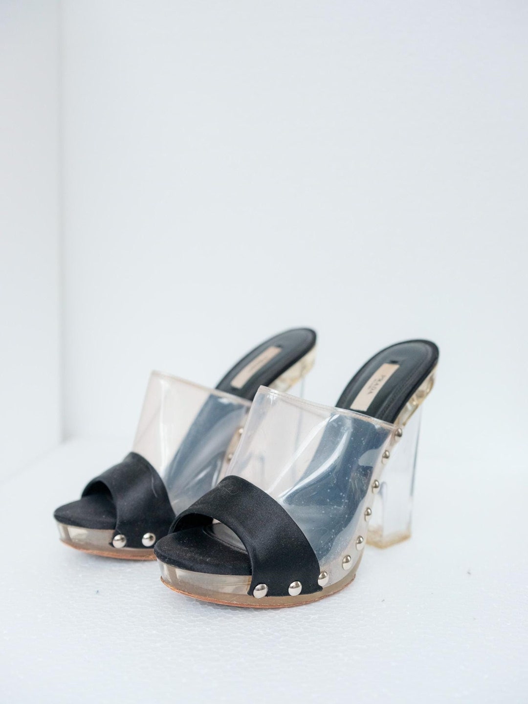 Prada Satin and Perspex Plastic Studded Platform Heels Size 38 - Etsy