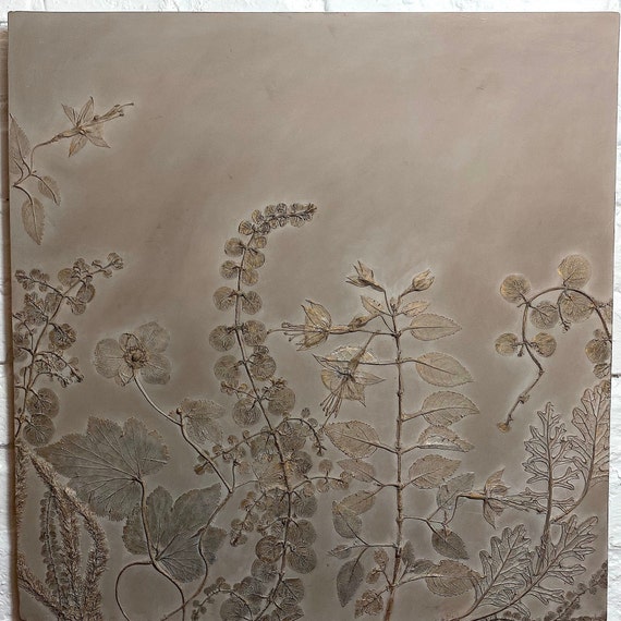 Art & Collectibles Botanical plaster art Plaster cast tile Plant relief ...