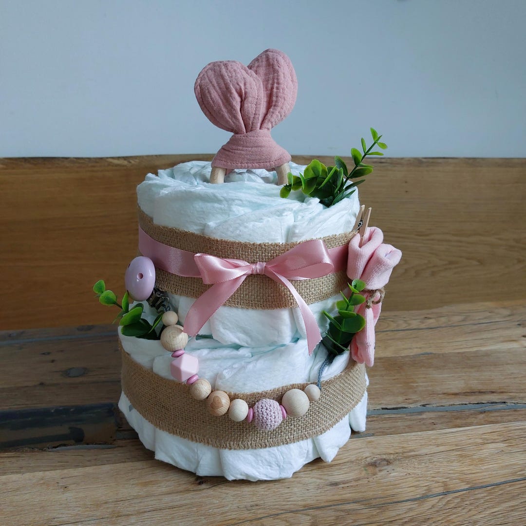 Diaper Cake With Pacifier Chain Pink-gift for Birth, Baby Shower - Etsy