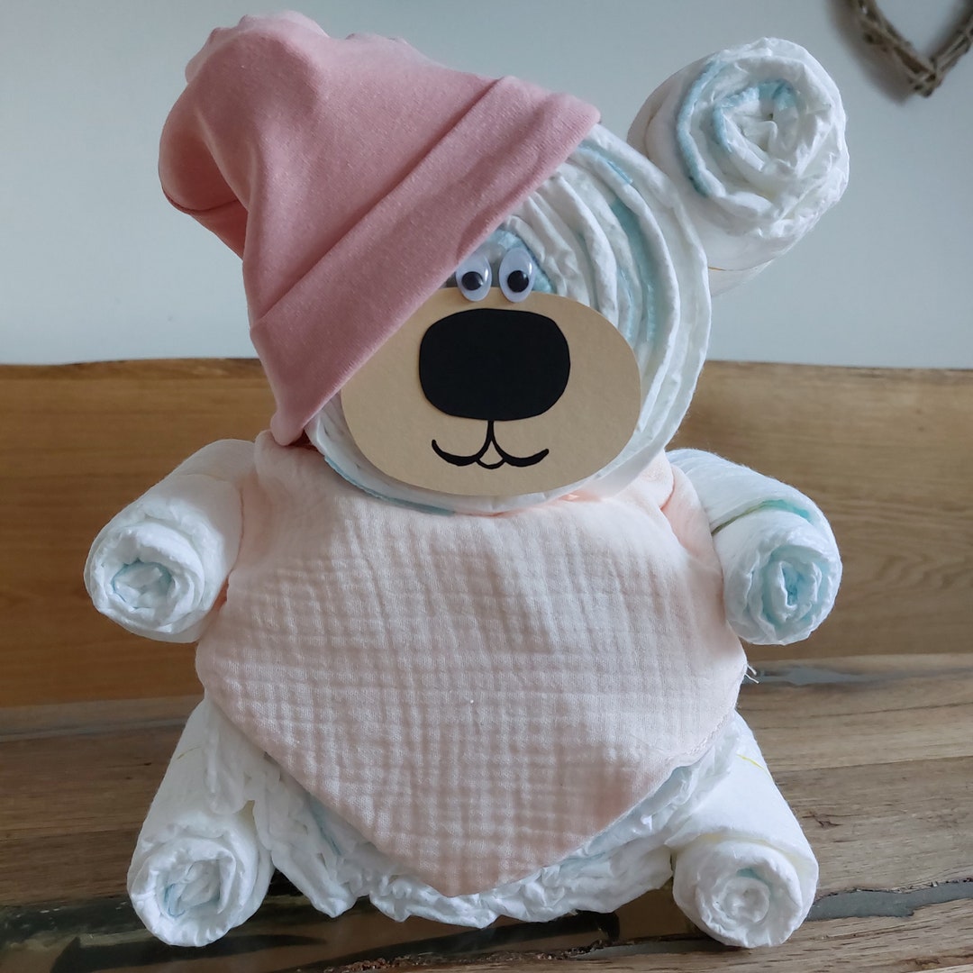 Windeltorte, Windelfigur Bär in rosa-Geschenk zur Geburt, Babyparty ...