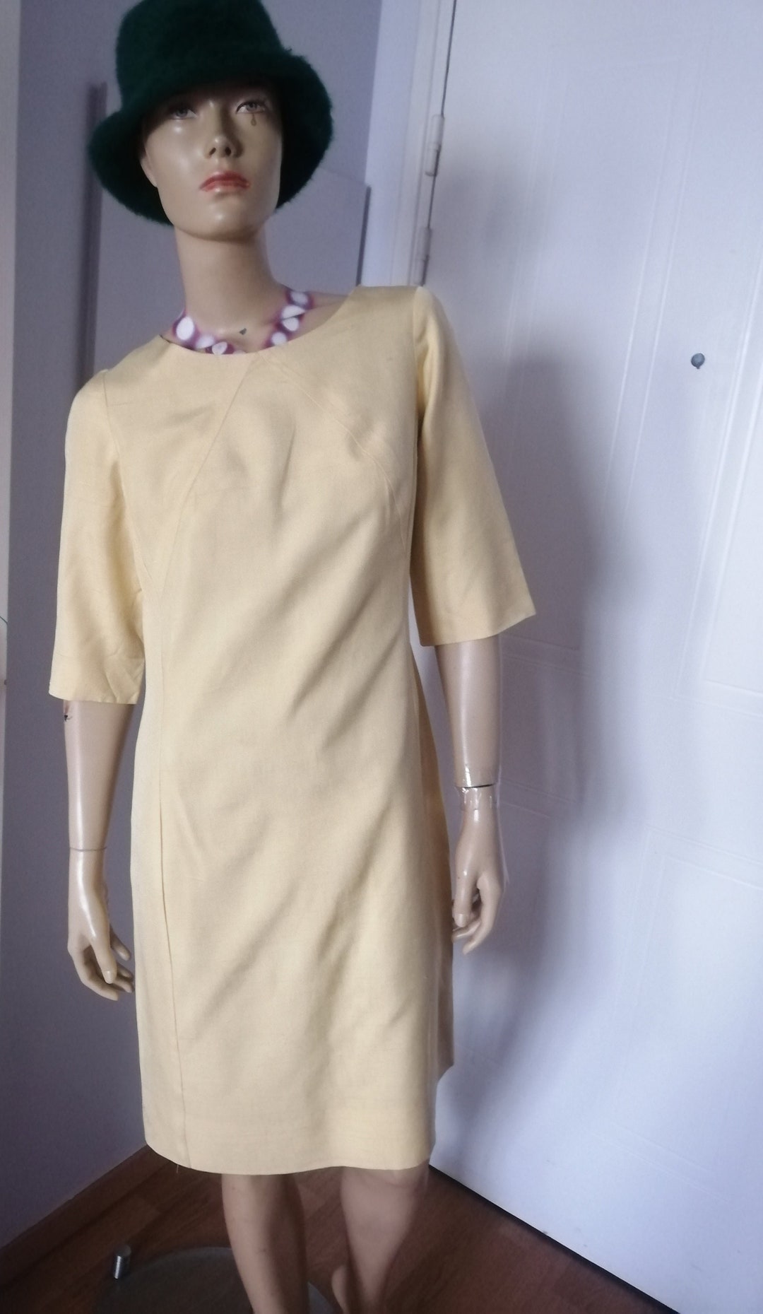 Vintage 1960s Original French Mod Pale Yellow Half Sleeves Dress Mint ...