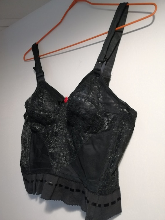 Vintage 1950s Black lace bullet Basque by Wonderbra s… - Gem