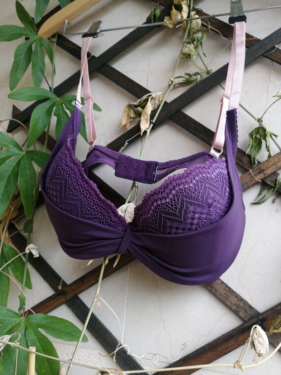 Dark purple, bra and panties, padded, Underwire, push… - Gem