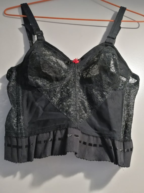 Vintage 1950s Black lace bullet Basque by Wonderbra s… - Gem