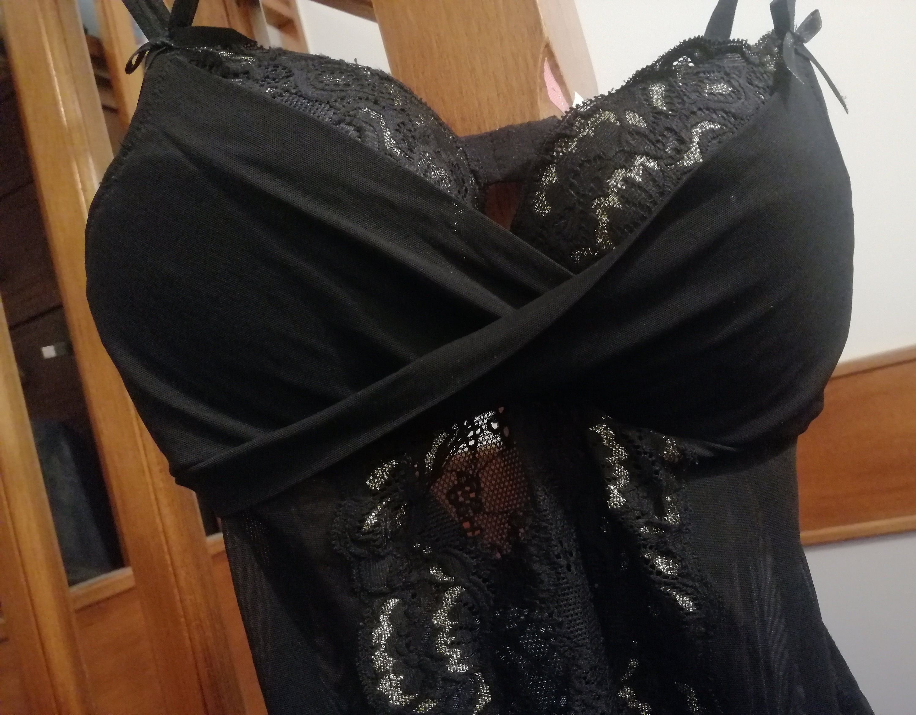 Soleil Sucre 1990s Black and Gold Lace Teddy, Body Very High Legs Tanga ...