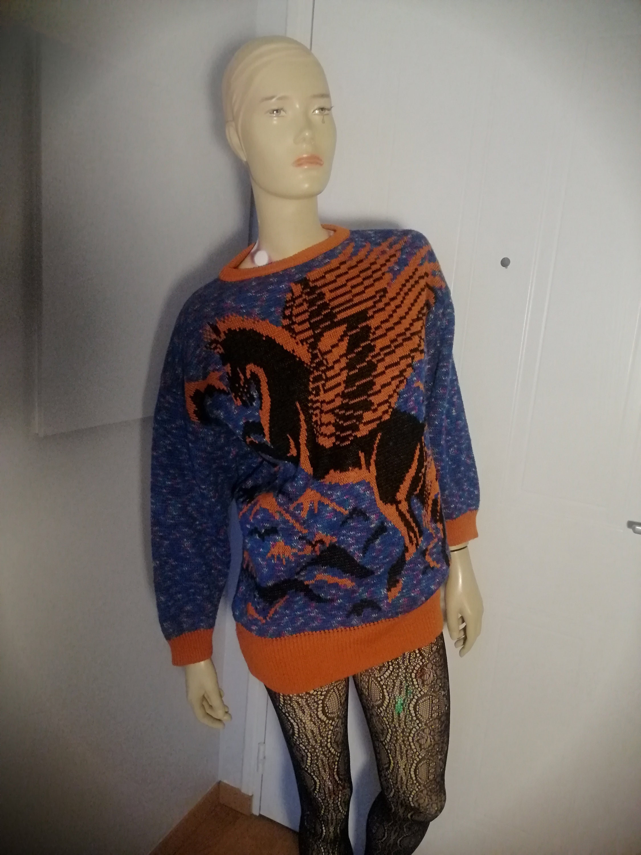 Vintage 1980s French Horse Wool Jumper by Pulsion Paris Made in France ...