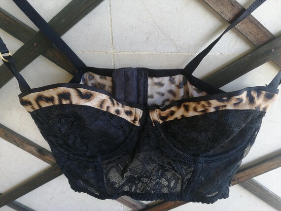 Vintage 90s Corset Style Bra Anmale pattern Black lac… - Gem