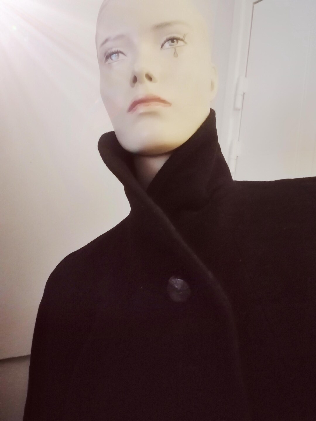Vintage 1970s /80s Turtle Neck Very High Collar Black Real Wool Long ...