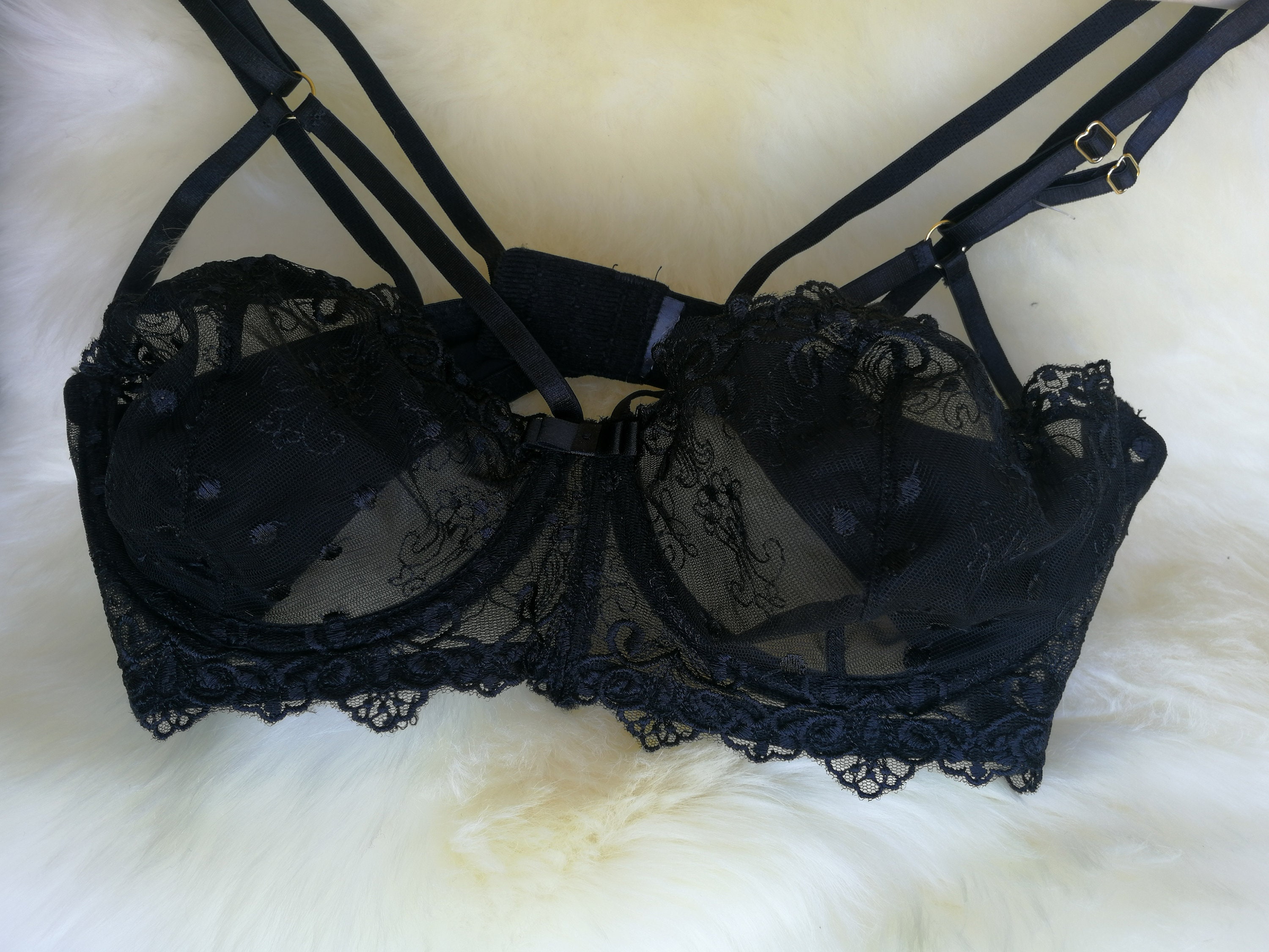 Sheer,black Lace, Harnesses, Bondage Bra Size UK 34C/FR90C/EU75C Unused ...