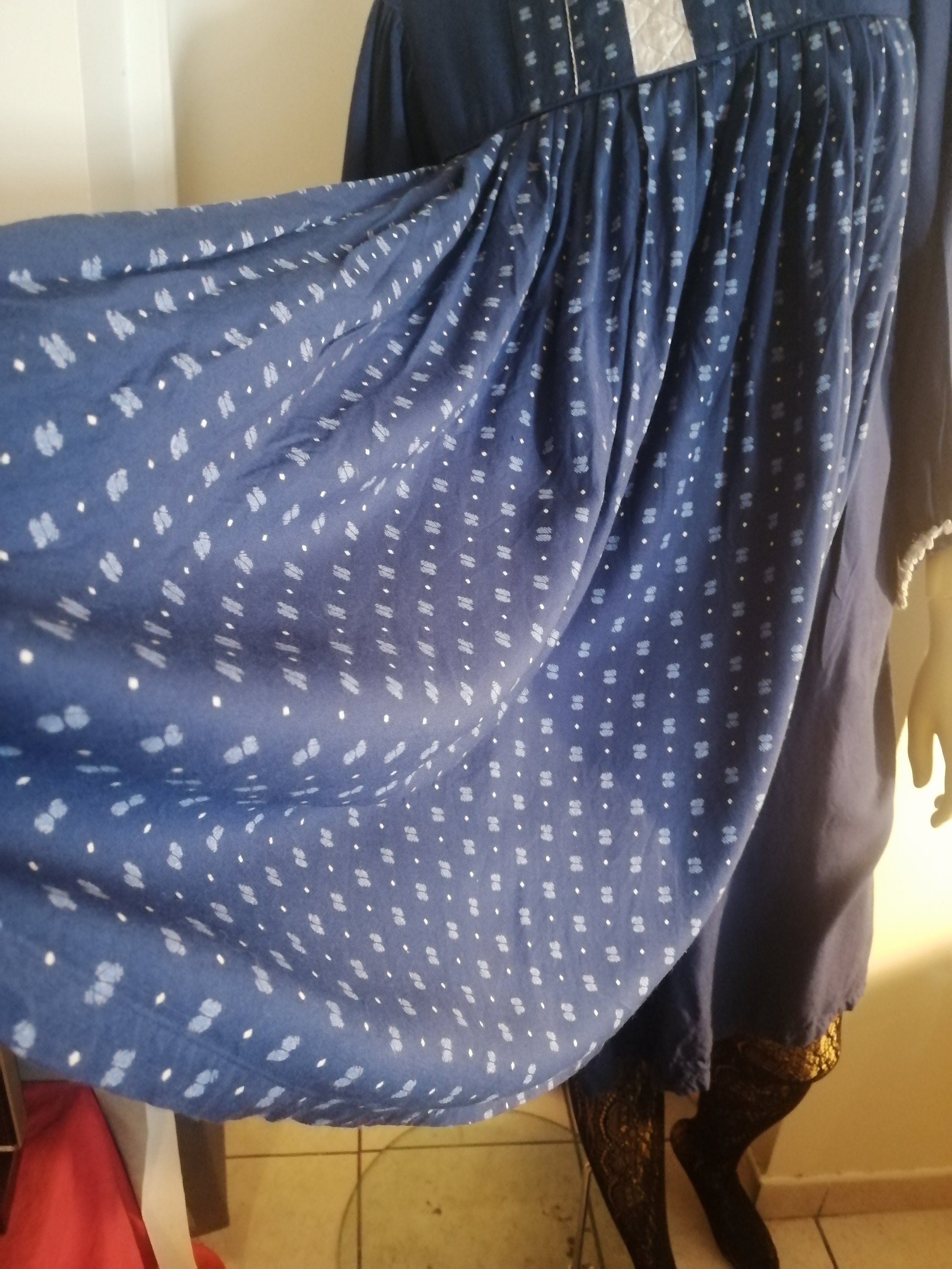 1970s Vintage Rene Derhy, Indian Cotton, Folklorie Style, Blue Pinafore ...