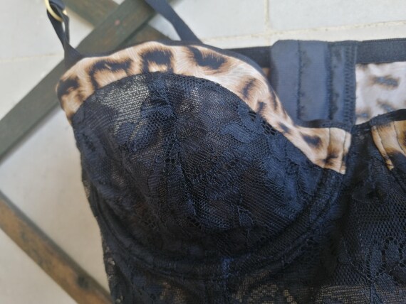 Vintage 90s Corset Style Bra Anmale pattern Black lac… - Gem