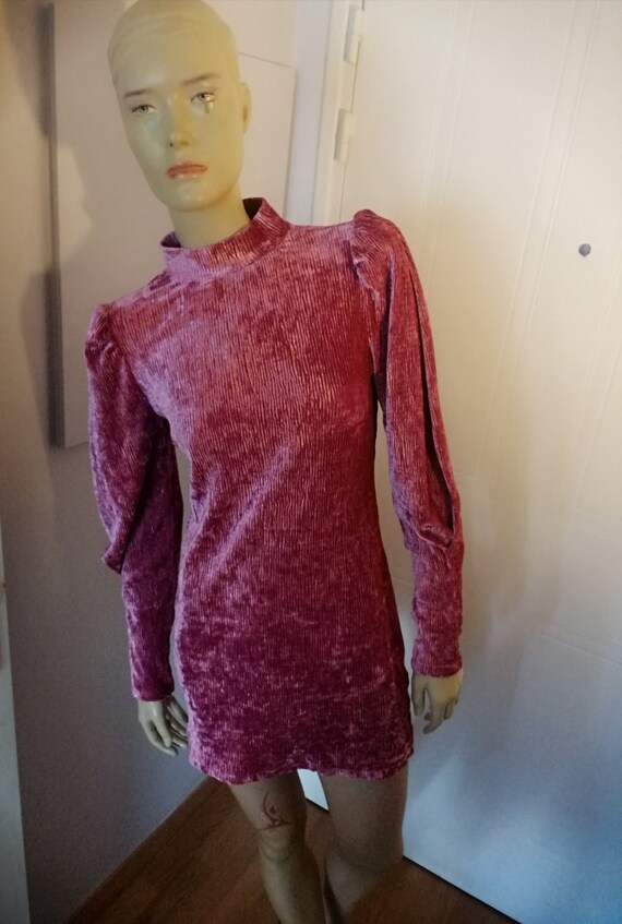 1980s pink crush velvet Puffed shoulder and Puffed sl… - Gem