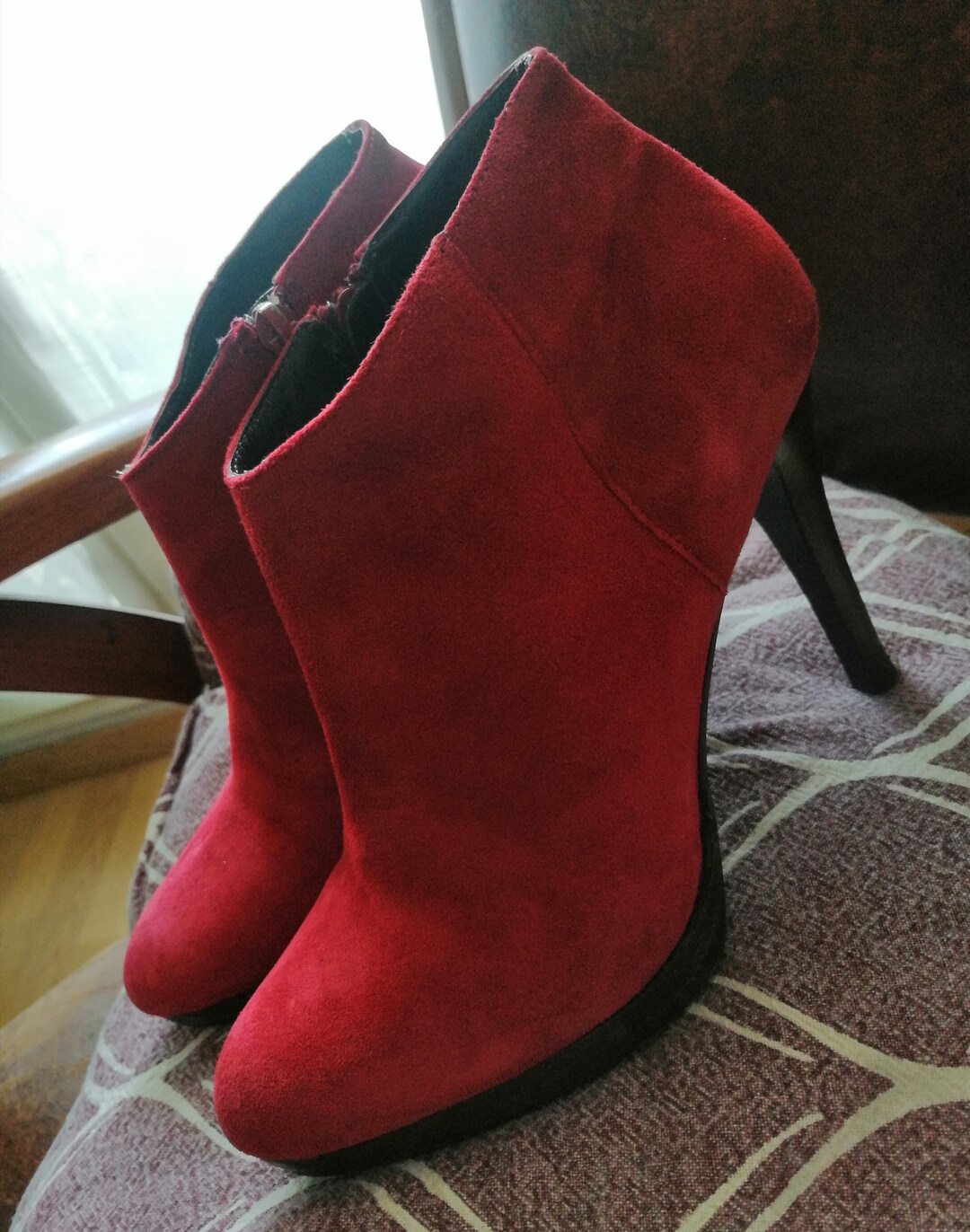 Amazing Original French Minelli Ankle Boots Dark Red Suede, Platform ...