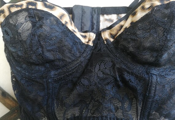 Vintage 90s Corset Style Bra Anmale pattern Black lac… - Gem