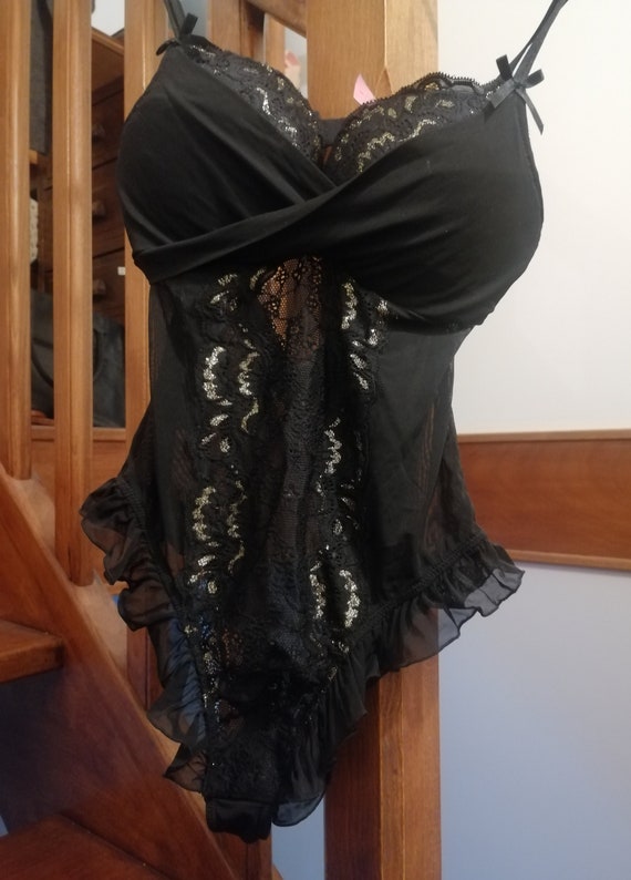 Soleil Sucre 1990s Black and Gold lace Teddy, body ve… - Gem