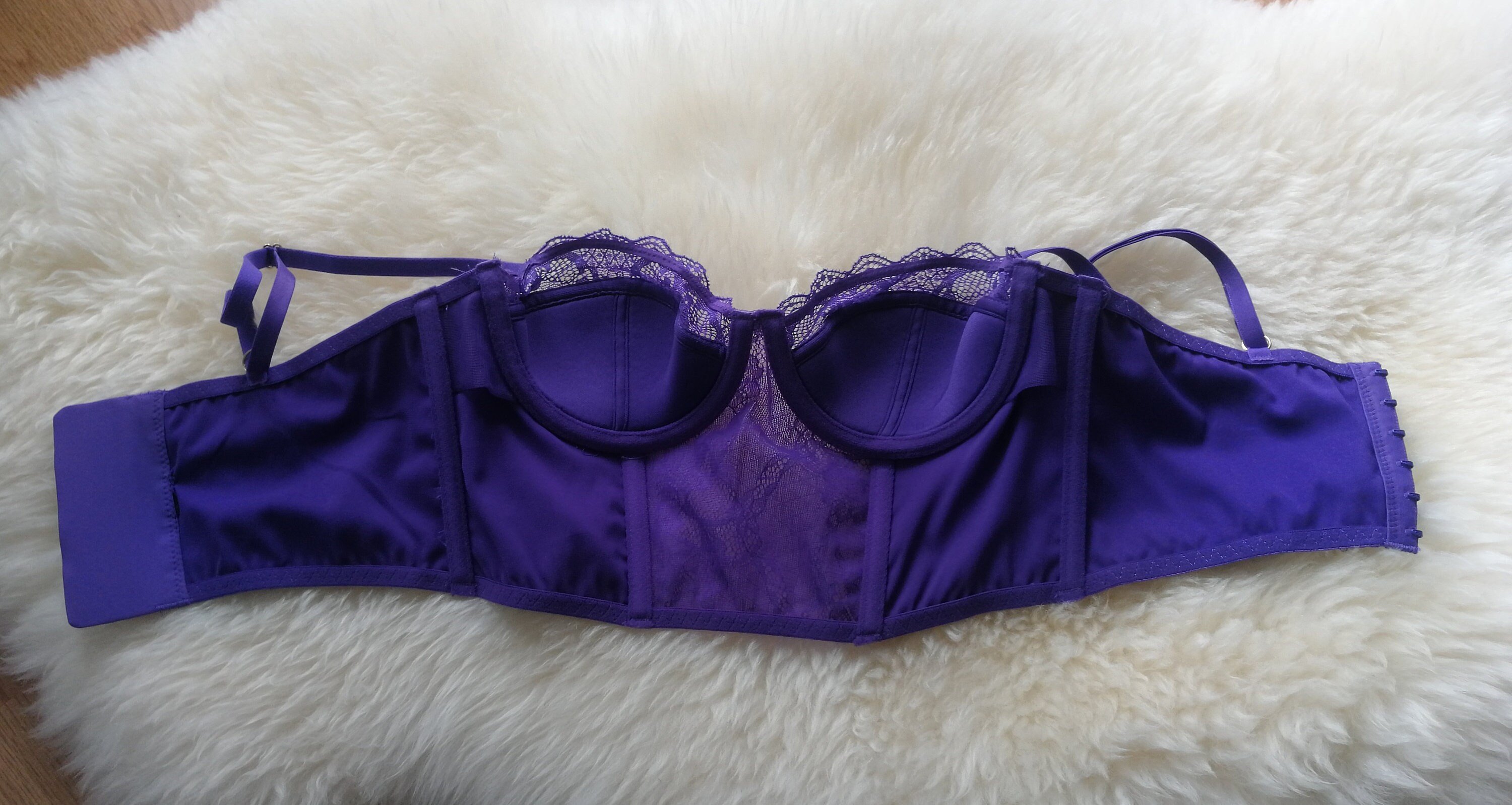 80s Dark Purple Corset/bra Underwire, Padded Satin, Lace, Boned Size UK ...