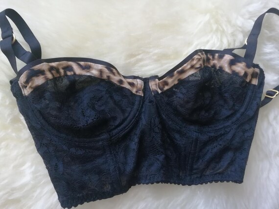 Vintage 90s Corset Style Bra Anmale pattern Black lac… - Gem
