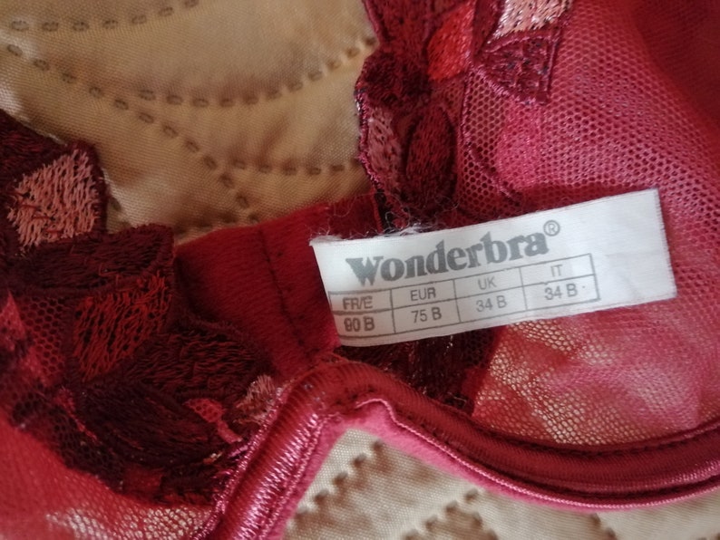Vintage 1990's Very Sheer Dark Red Wonderbra UK 34B /it34b/eu 75b/fr90b ...