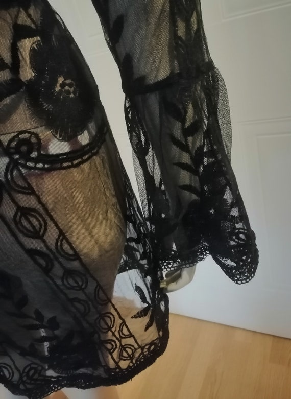 Vintage 1970s 80s Sheer Black Nylon Lace Nightie Ni… Gem