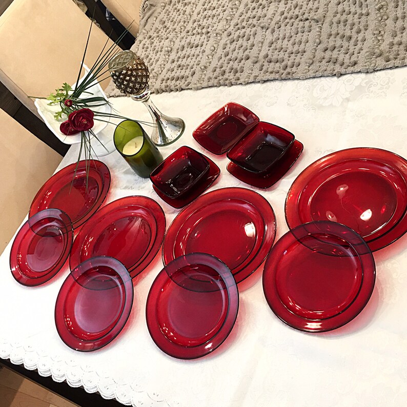Vintage 13 Piece Royal Ruby Red Anchor Hocking Dinnerware | Etsy