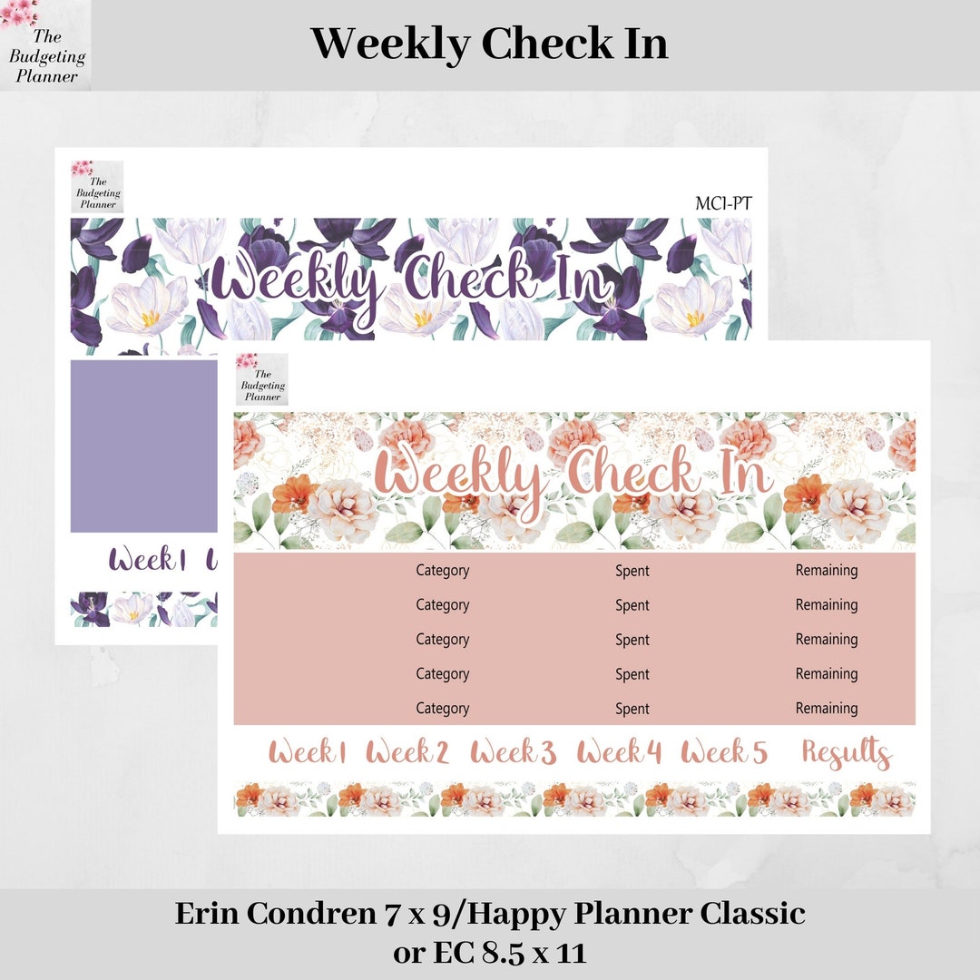 Weekly Check in Sticker Peach Blooms or Purple Tulips Design Budget ...