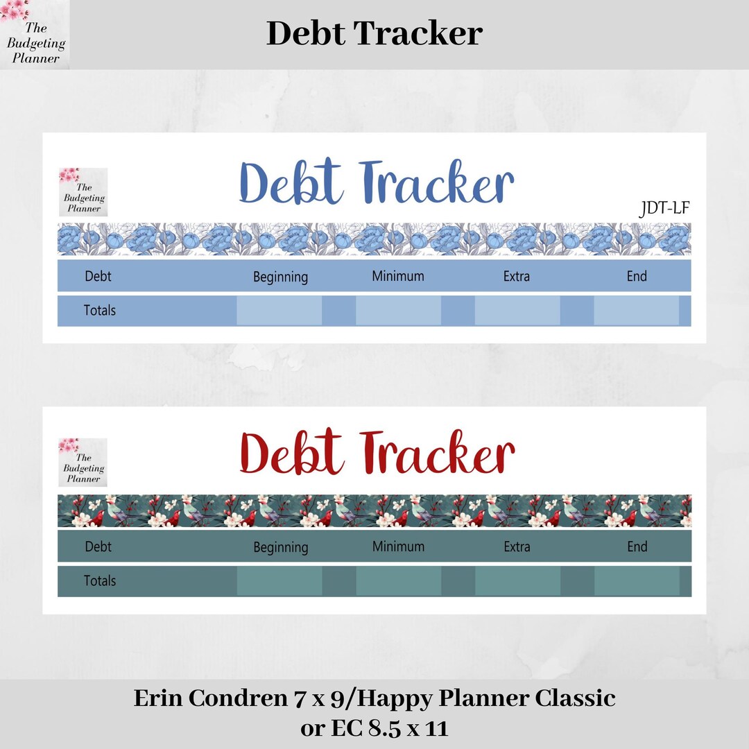 Debt Tracker - Winter Hummingbirds or Lined Flowers Design - Budget ...