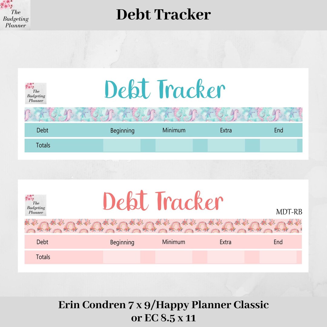 Debt Tracker - Pastel Seahorses and Rainbow Florals Design - Budget ...