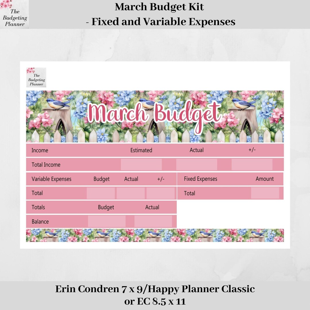 March Budget Kit - Fixed and Variable Expenses - Budget Planner ...