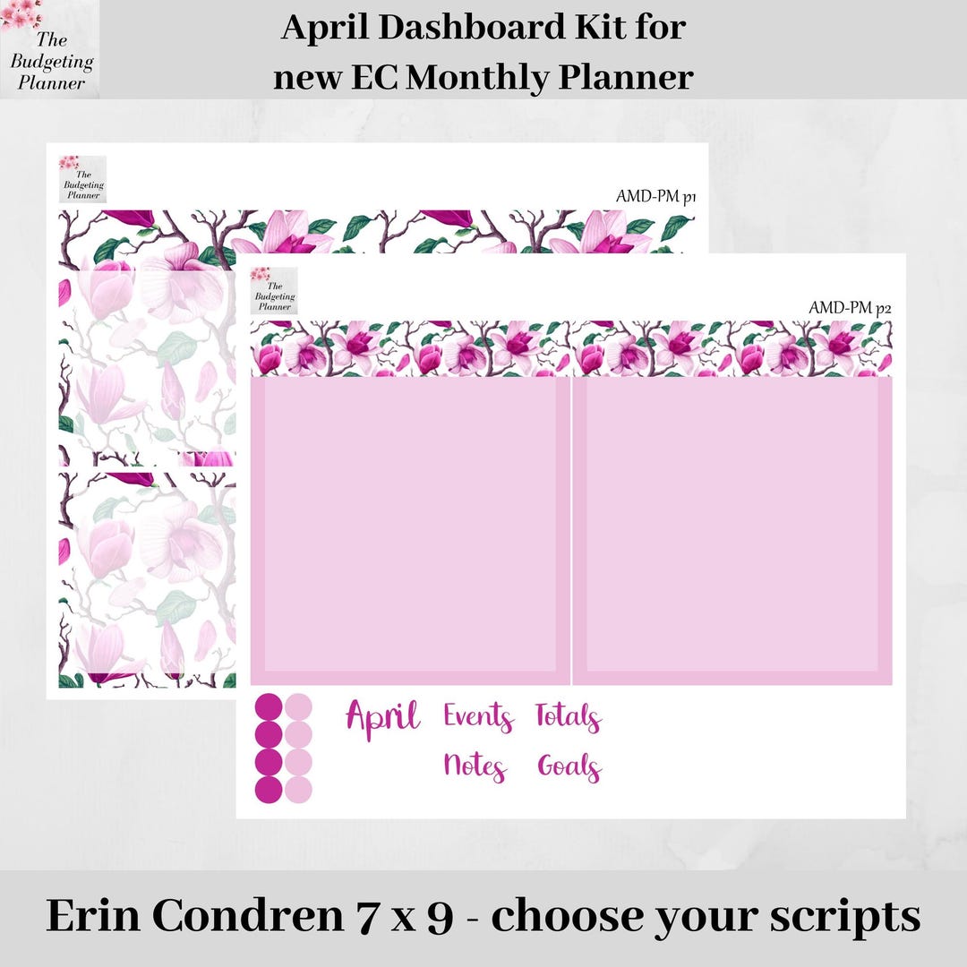 Erin Condren Dashboard Sticker Kit for April in Pink Magnolia Design to ...