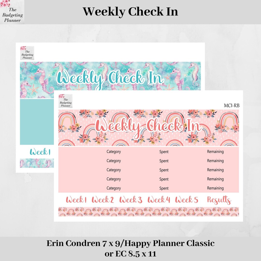 Weekly Check in Sticker - Pastel Seahorses and Rainbow Florals Design ...