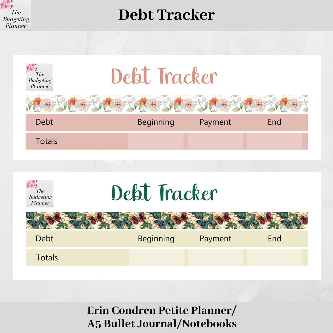 Debt Tracker Stained Glass Butterflies or Peach Blooms Budget Planner ...