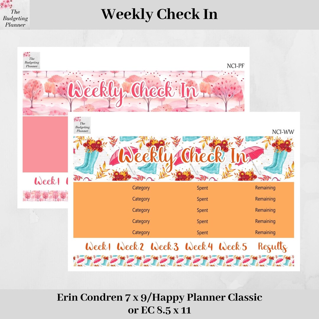 Weekly Check in Sticker Pink Fall or Wellington Weather Design Budget ...