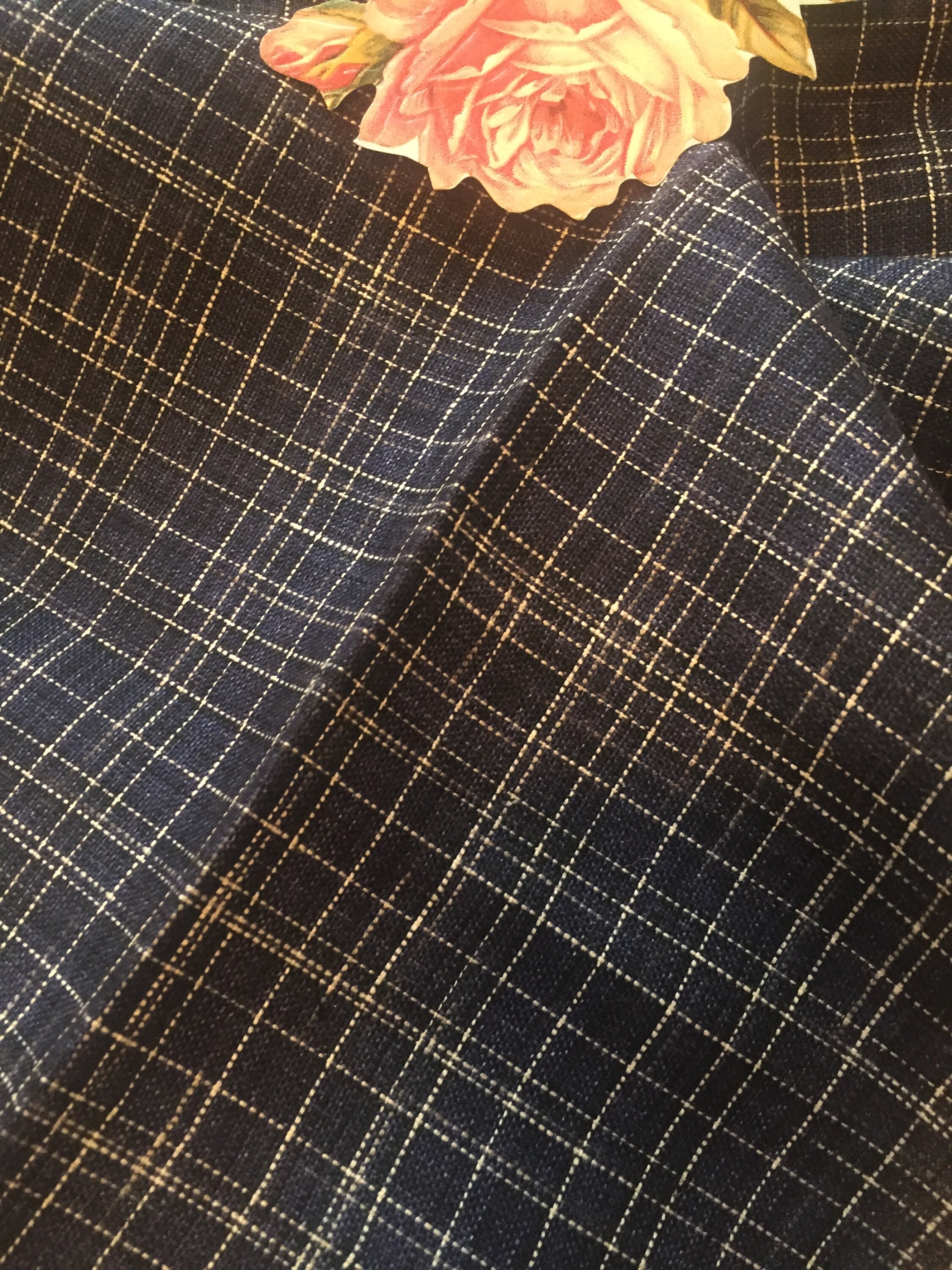 Navy/white Cotton Windowpane Fabric - Etsy