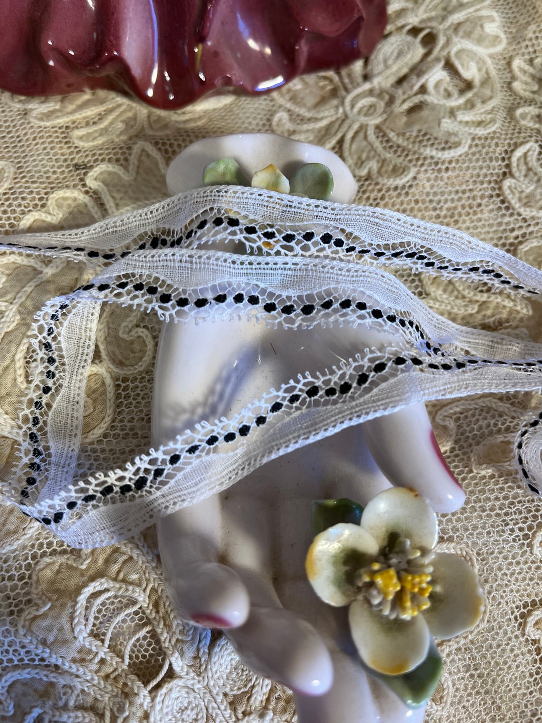 Delicate Cotton Lace Edging With a Black Dot - Etsy