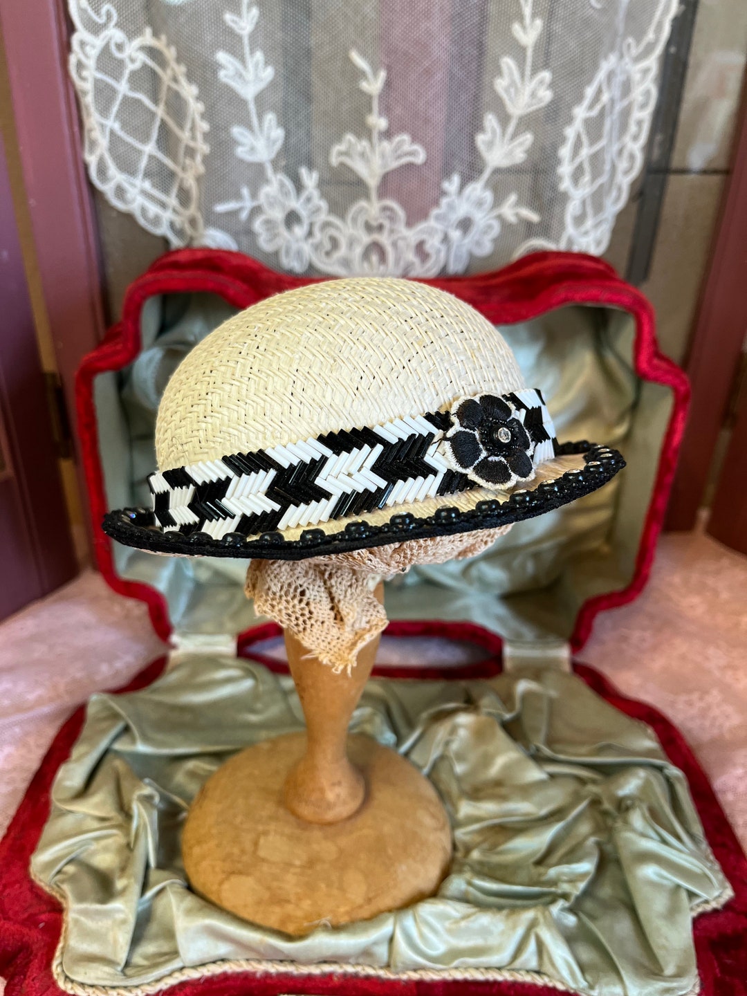 Chic Straw Doll Hat-black/ White - Etsy