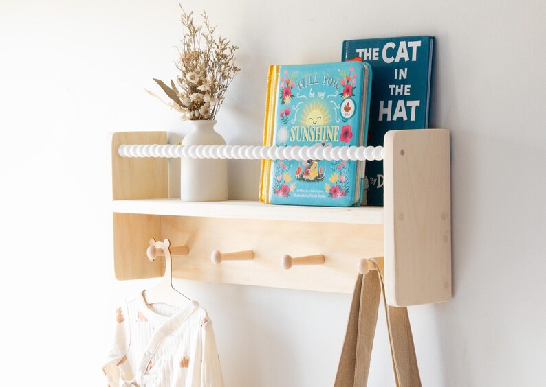 Handmade Shaker Peg Rail Shelf, Unfinished Pine Wood, Entryway Coat ...