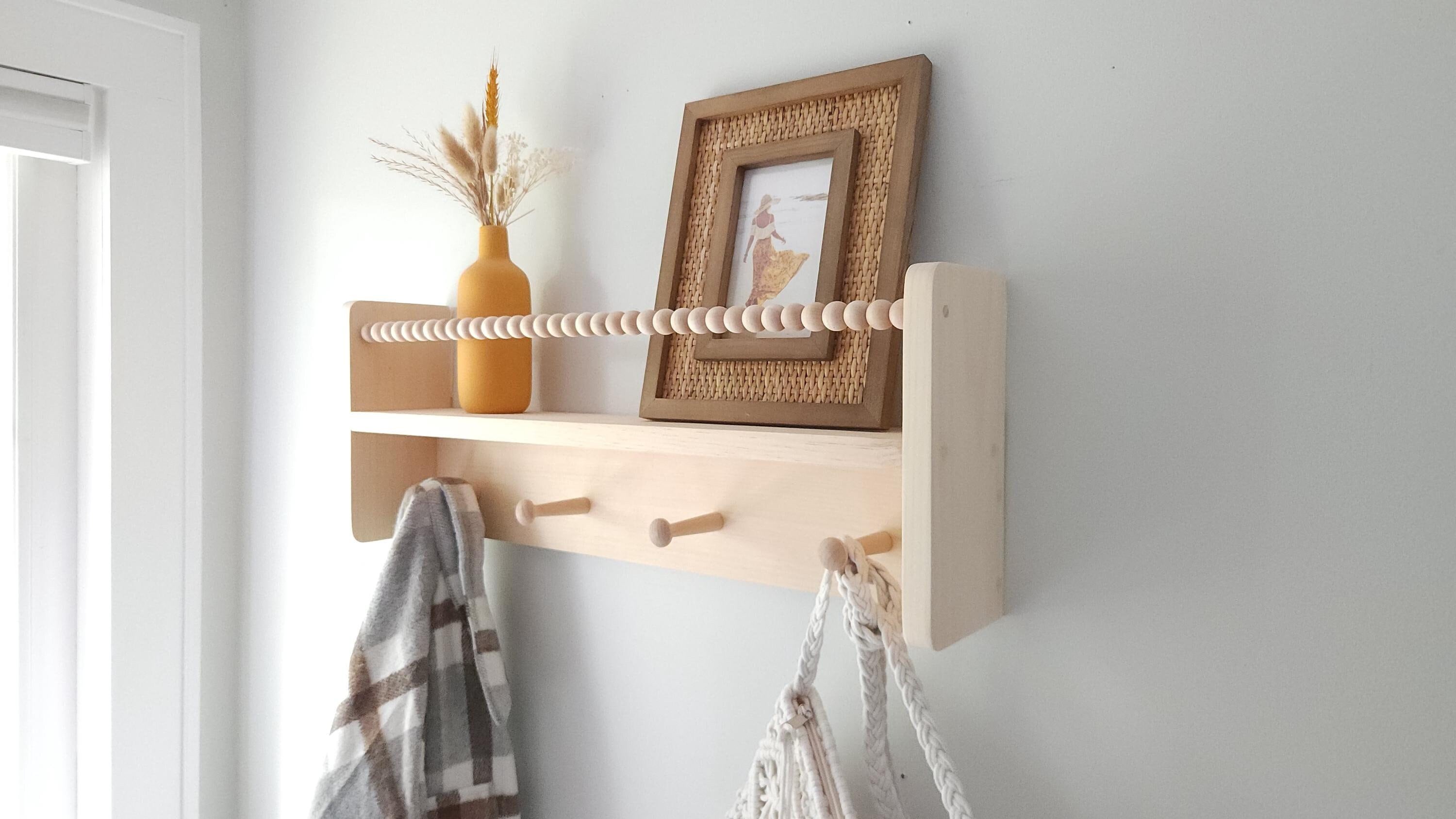 Handmade Shaker Peg Rail Shelf, Unfinished Pine Wood, Entryway Coat ...
