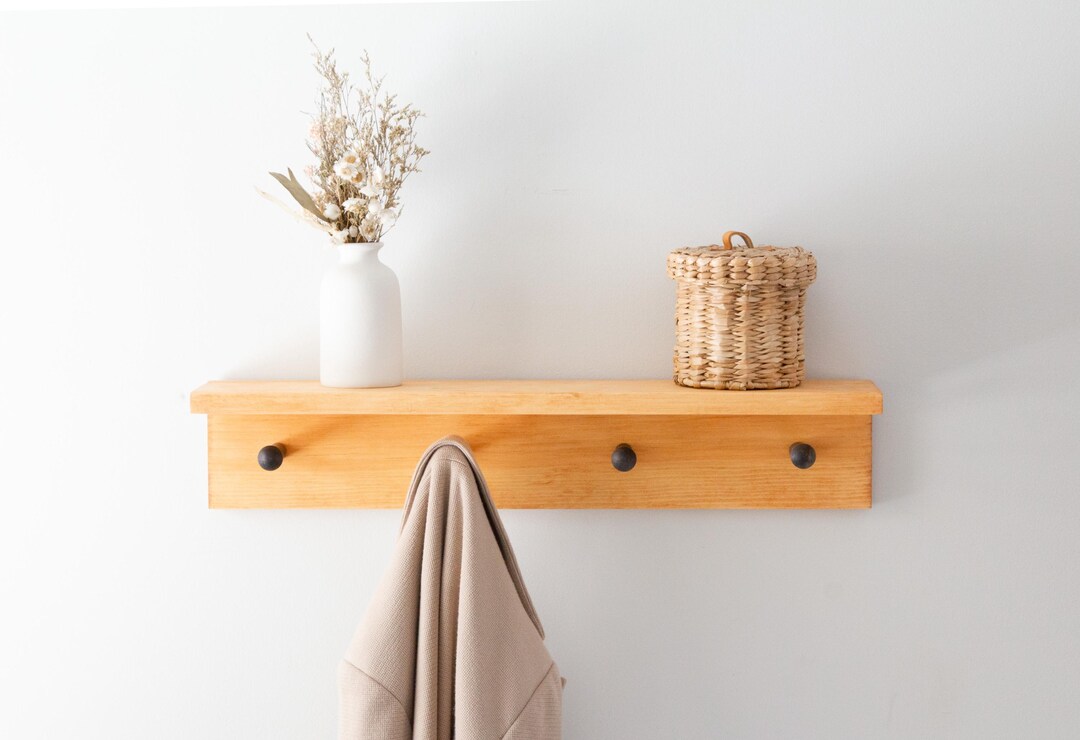 Wood Shaker Peg Rail Shelf, Peg and Rail Shelf, Pumpkin Pine Coat Hook ...