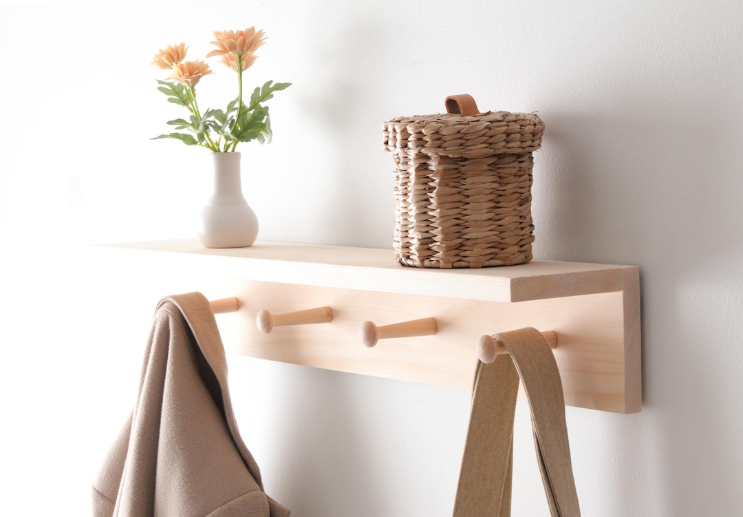 Nursery Shaker Peg Rail Shelf, Peg and Rail Shelf, Coat Hook, Floating ...