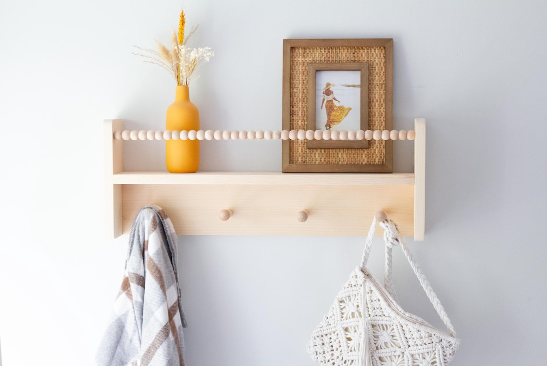 Handmade Shaker Peg Rail Shelf, Unfinished Pine Wood, Entryway Coat ...