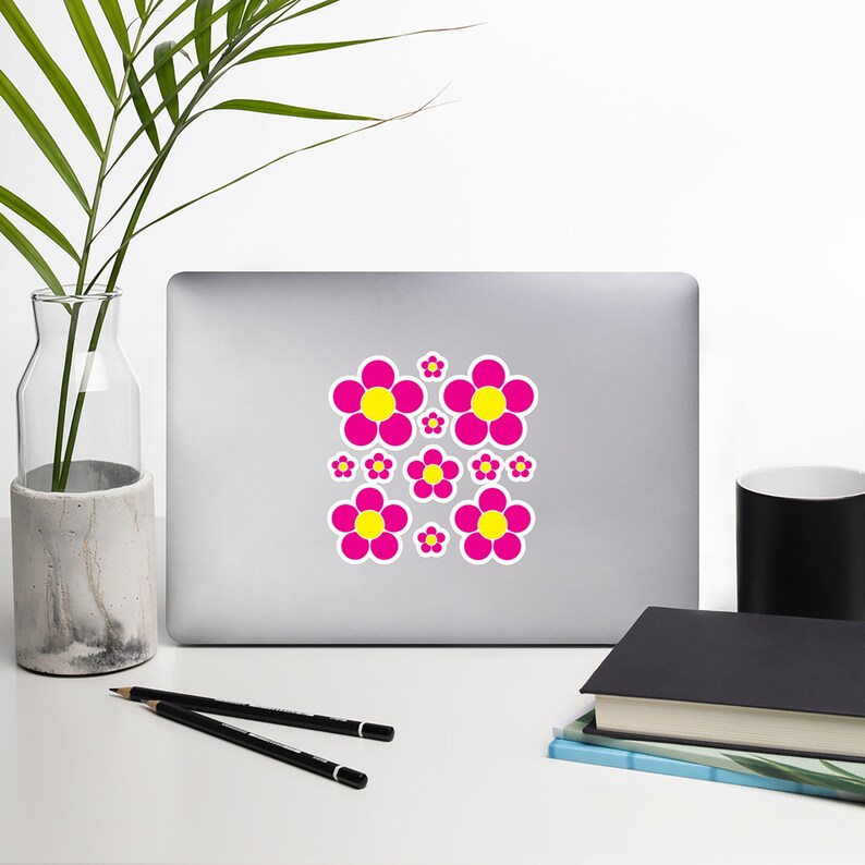 Pink Daisy Vinyl Stickers, Kiss-cut, Laptop Stickers, Water Bottle ...