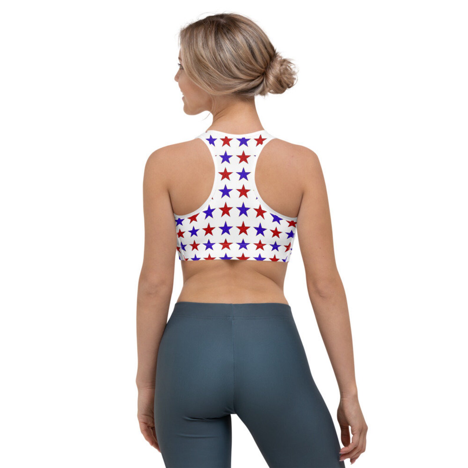 Usa Holiday Sports Bra Blue And Red Sparkly Stars Pattern Etsy Uk