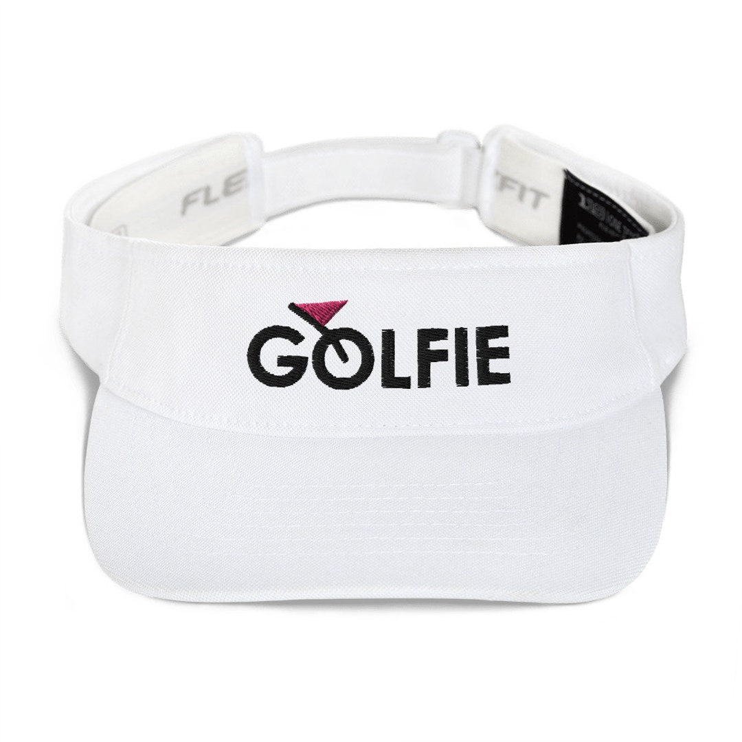 Unisex White Golf Visor-golfie Logo Embroidery Black With Pink Flag ...