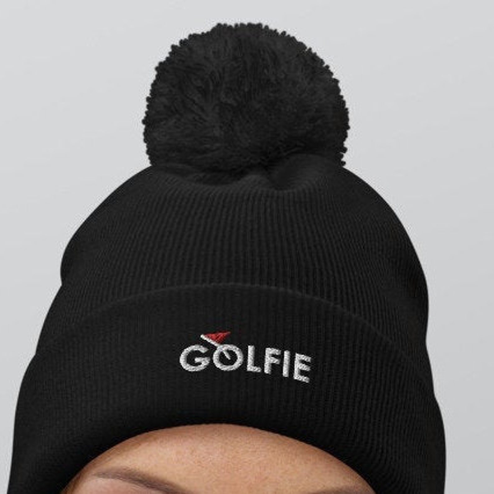 Golf Beanie Beautiful Embroidered GOLFIE Logo White Red Flag - Etsy