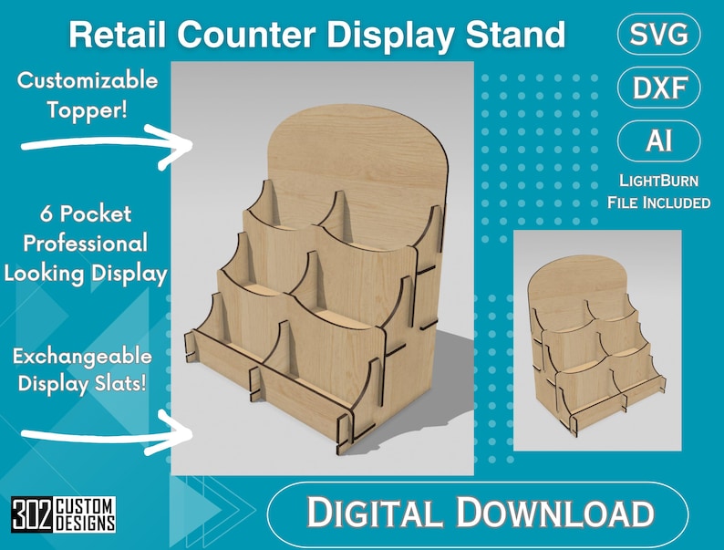 Retail Counter Display Stand: 6-pocket SVG Laser Cut File (digital File ...