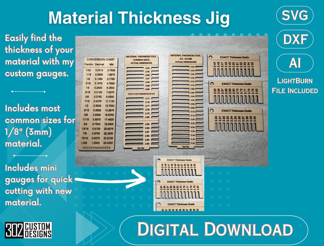 Material - Wood Thickness Gauge - Laser CUT - SVG - Glowforge Ready ...
