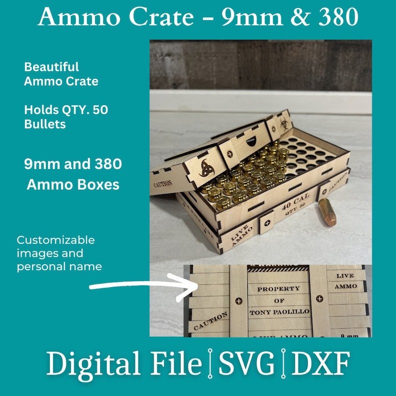 Set of 2 Ammo Crate Box SVG Files 9mm Bullet Holder Box 380 - Etsy