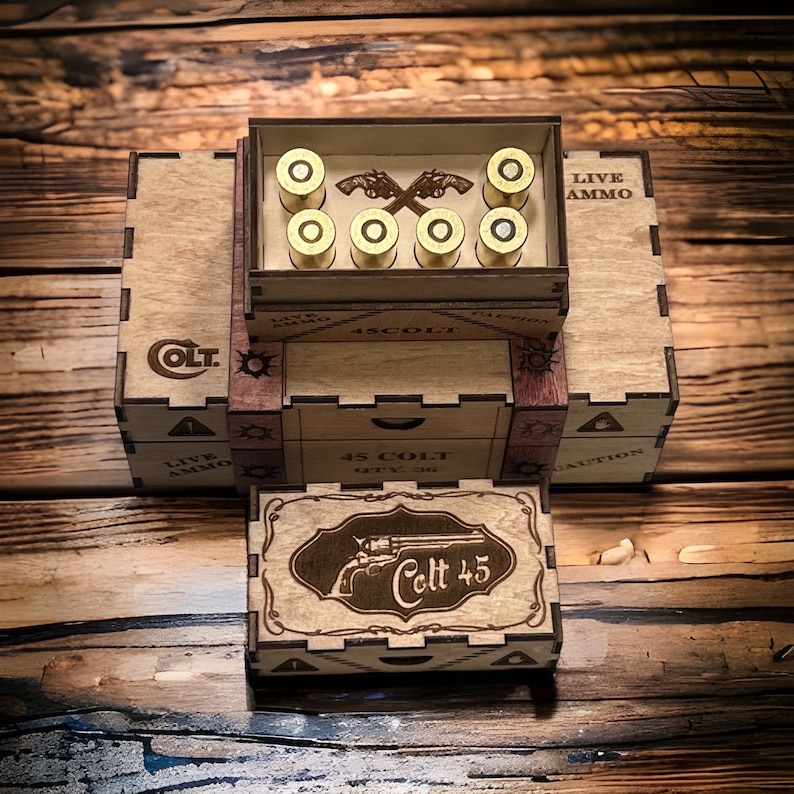 Ammo Crate Box - 2 Box Sizes - 45COLT- Bullet Holder Box - Laser CUT ...