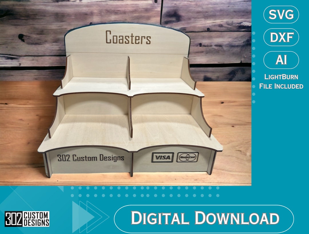 4 Pocket Retail Coaster Counter Display Stand - Laser CUT - SVG ...