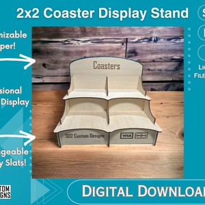4 Pocket Retail Coaster Counter Display Stand - Laser CUT - SVG - Glowforge Ready - Digital File ...